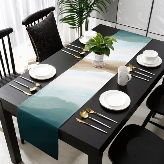 Blue Beach Gradient Table Runner 70 Inches Long - Boho Sea Waves Ombre ...