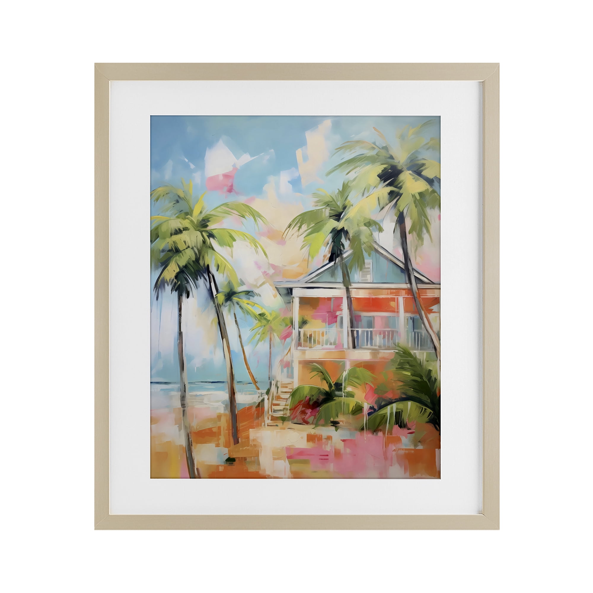 Stupell Industries Blue Beach House Abstract Birch Framed Print Under ...