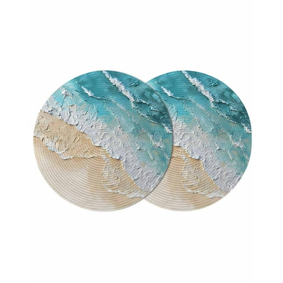 Blue Beach Ocean Round Table Placemats set of 2, Abstract Seascape ...