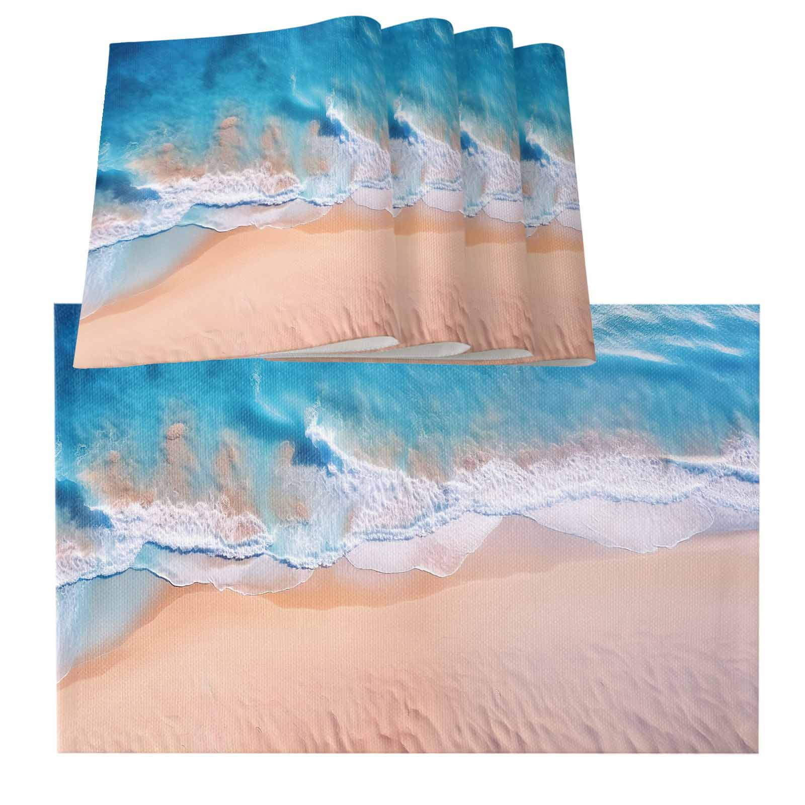 Blue Beach Placemats for Dinning Table Set of 4, Summer Ocean Coastal ...