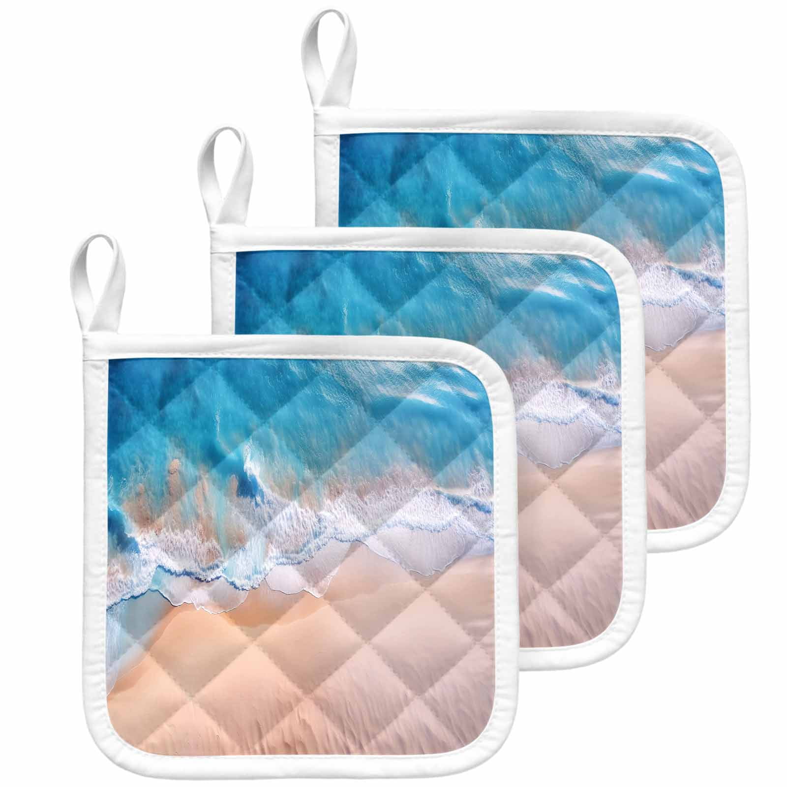 Blue Beach Pot Holders for Kitchen Heatproof Potholder, 3 Pack Summer ...