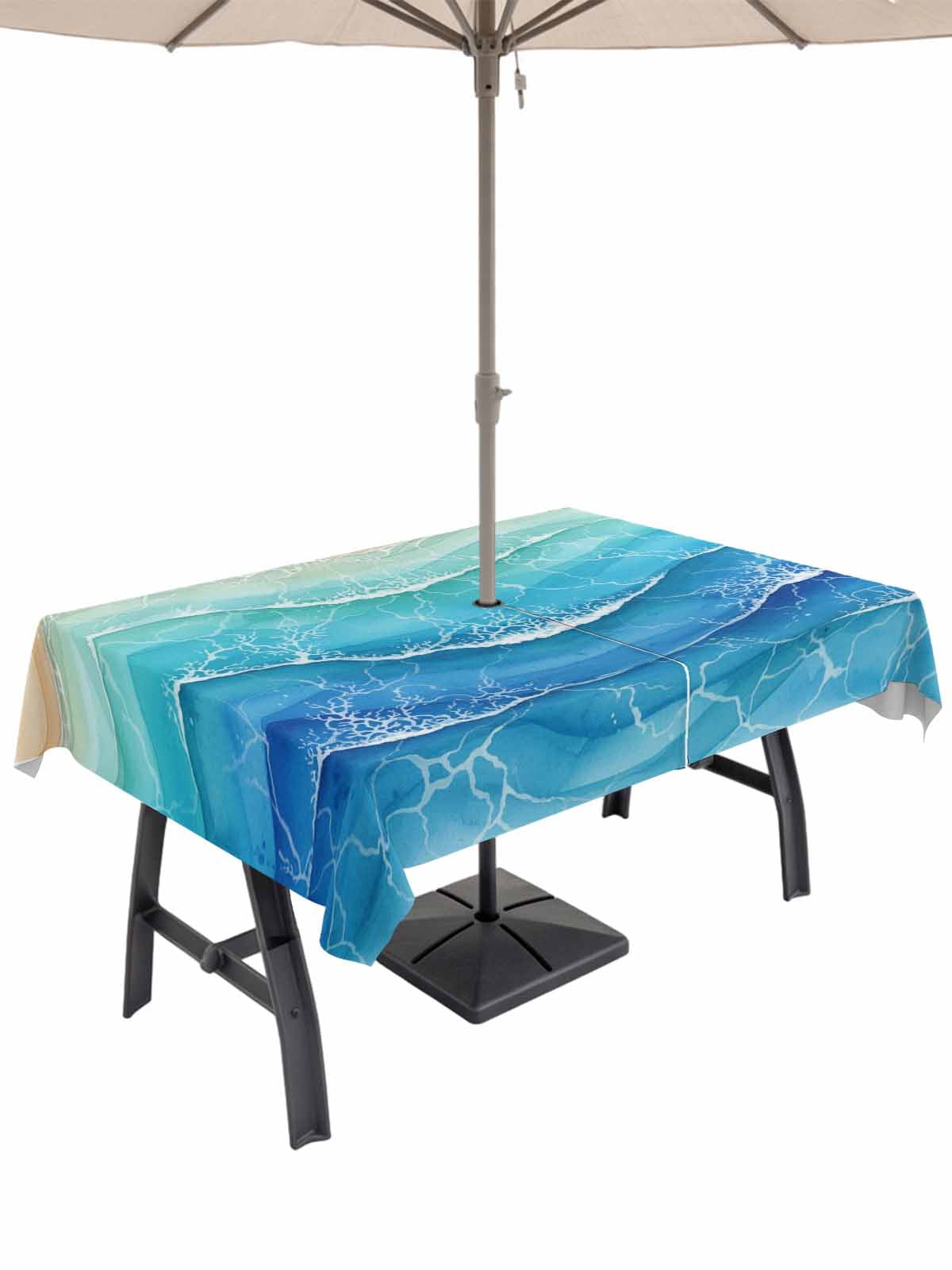 Blue Beach Rectangle Outdoor Tablecloth with Umbrella Hole Modern ...