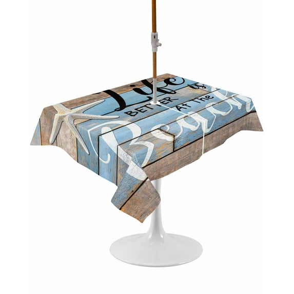 Blue Beach Rectangle Outdoor Tablecloth, Waterproof Table Cloth Cover ...