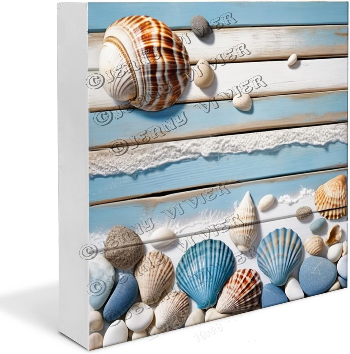Blue Beach Seashells Wooden Box Sign Beach Themed Bathroom Decor Country Decor for Living Room ...