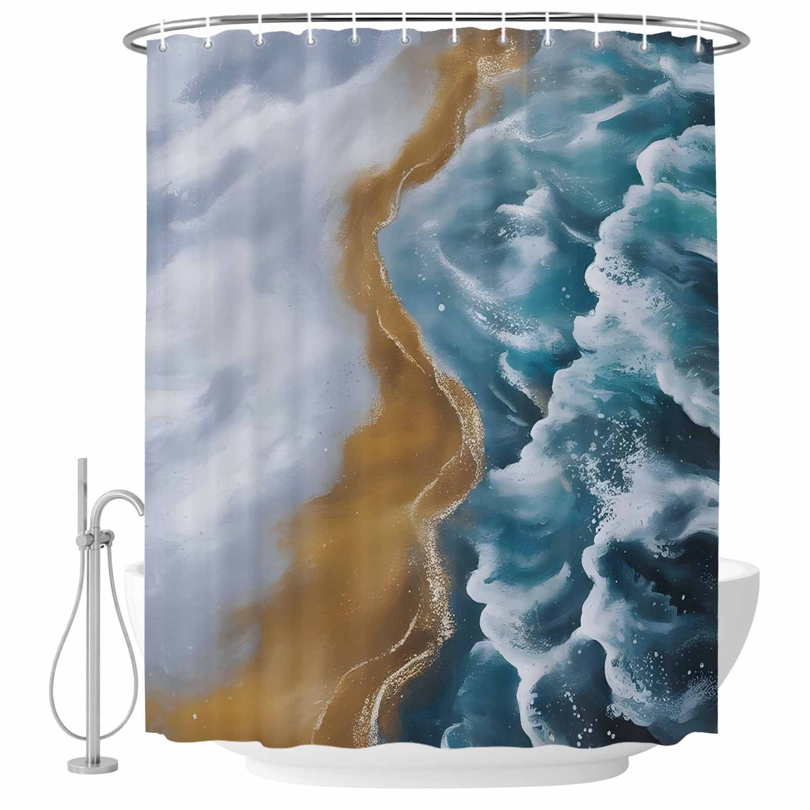 Blue Beach Shower Curtain Set - Extra Long 72" x 96" Washable Bathtub ...