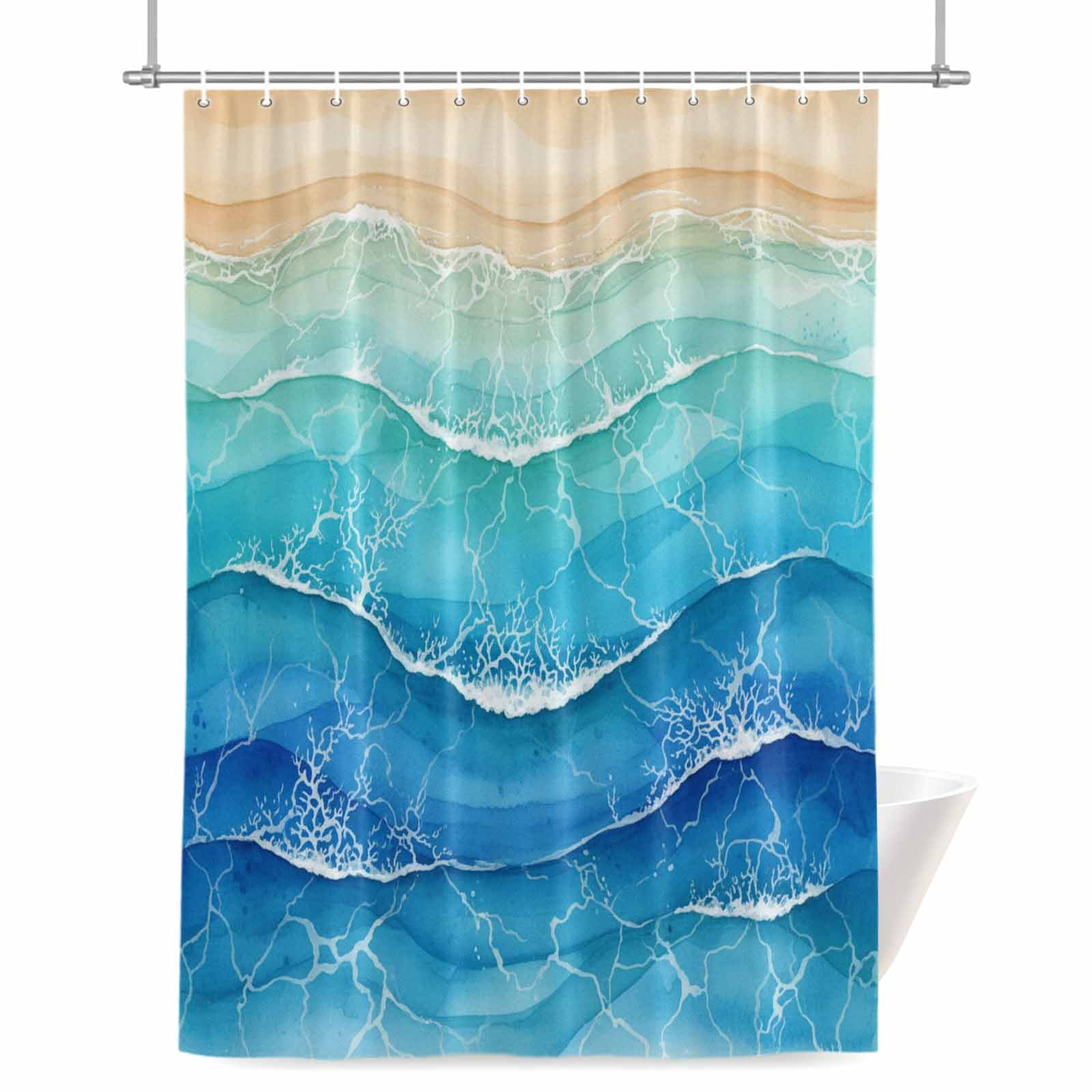 Blue Beach Shower Curtains for Bathroom, Modern Abstract Art Watercolor ...