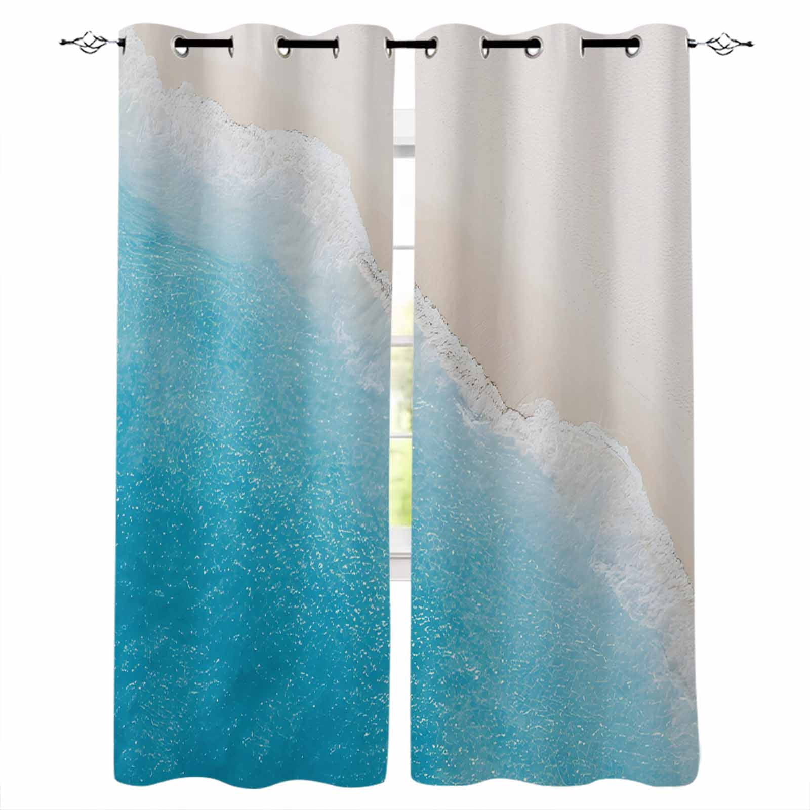 Blue Beach Summer Blackout Curtains for Bedroom Living Room Darkening ...