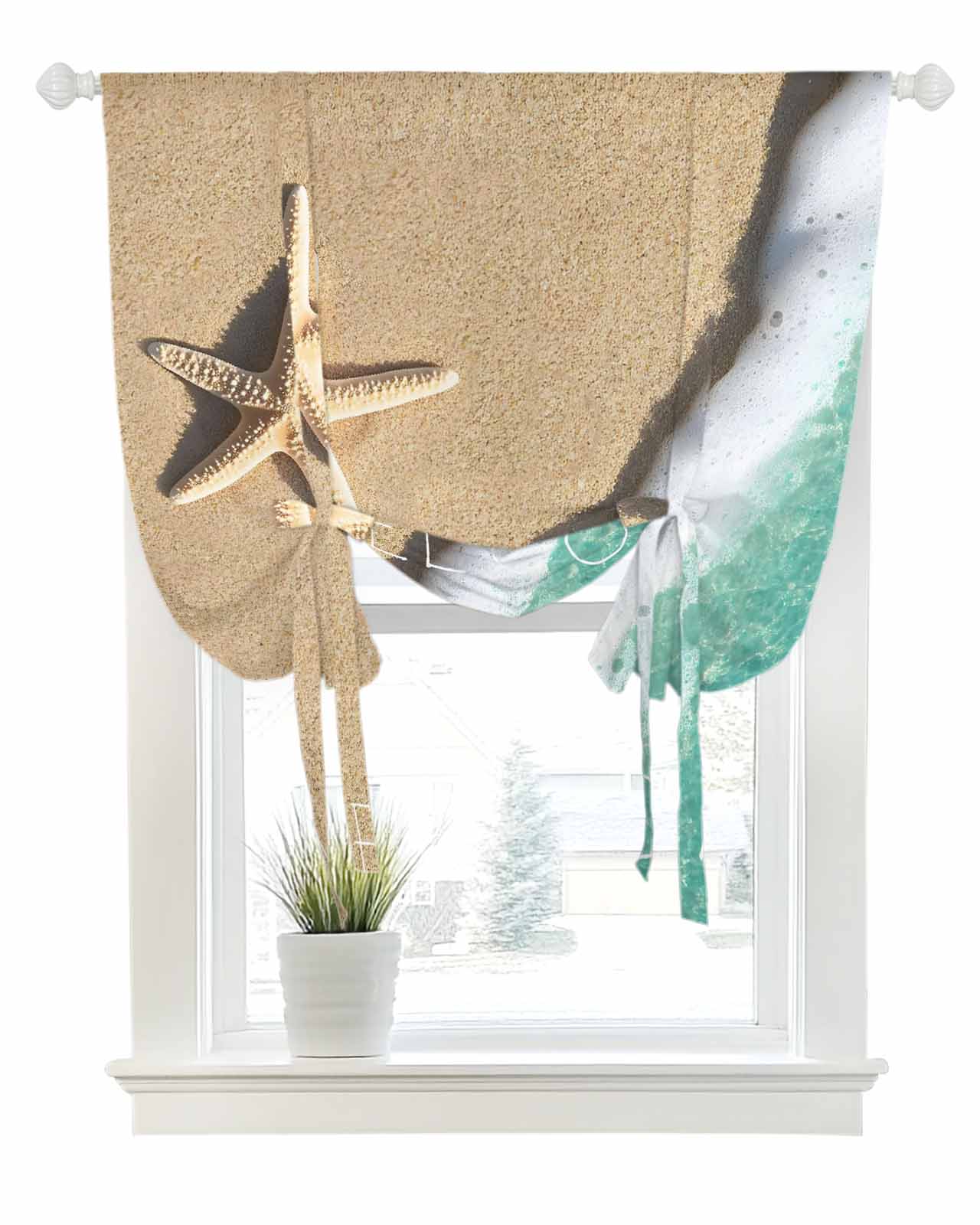 Blue Beach Summer Tie Up Curtains for Window, Thermal Insulated Balloon ...