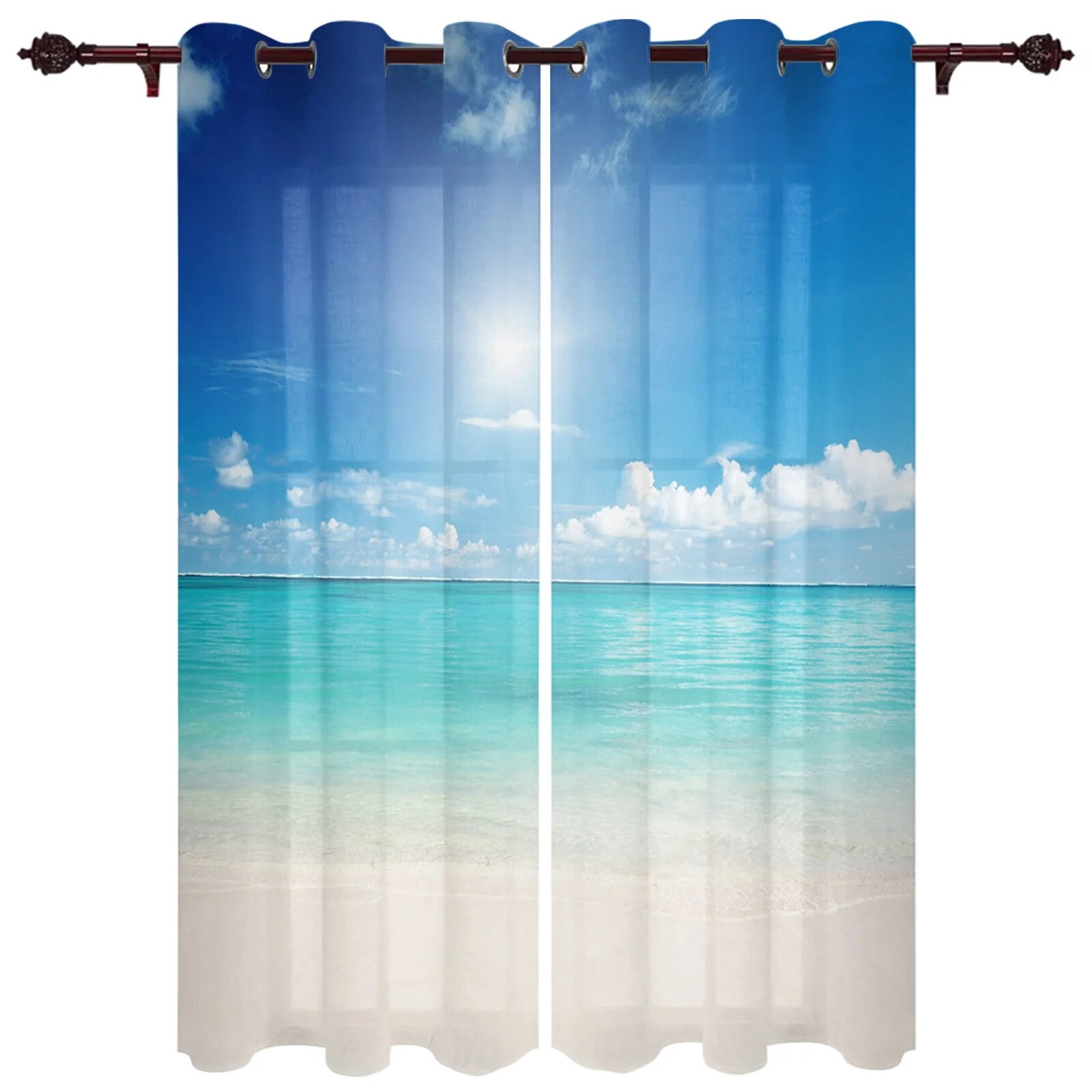 Blue Beach Sun Sea Sky Curtains Modern Living Room Decoration Window ...