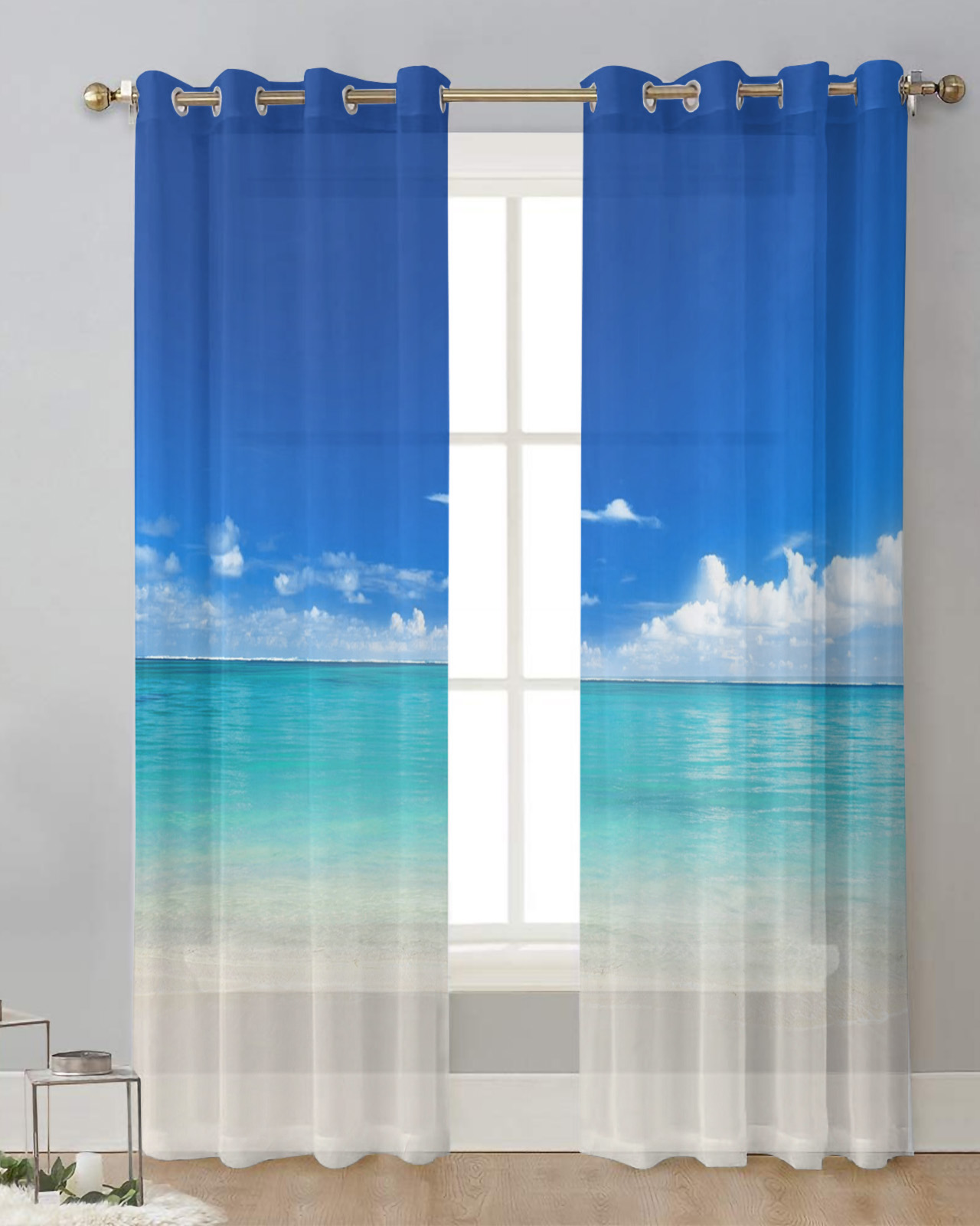 Blue Beach Sun Sea Sky Tulle Drapes for Living Room Bedroom Sheer ...