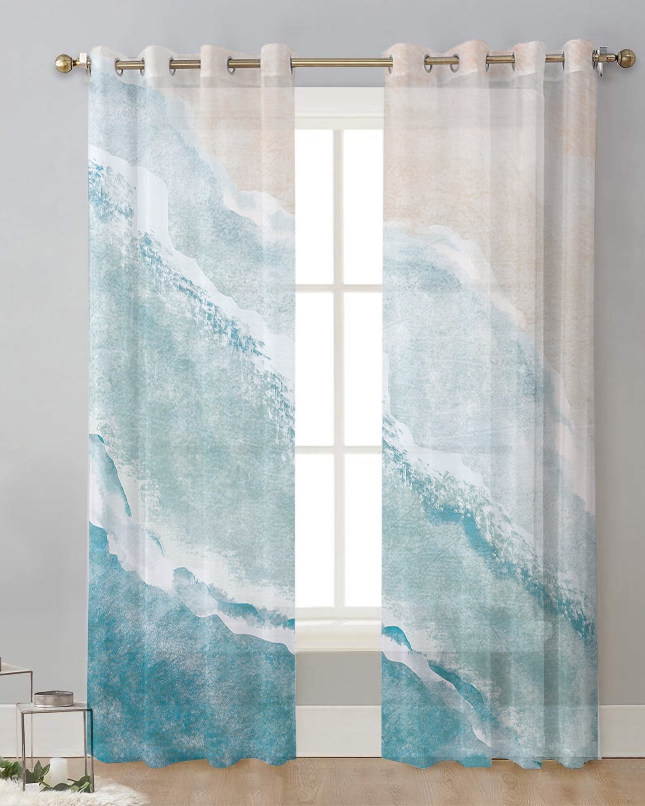 Blue Beach Sun Sea Sky Tulle Drapes for Living Room Bedroom Sheer ...