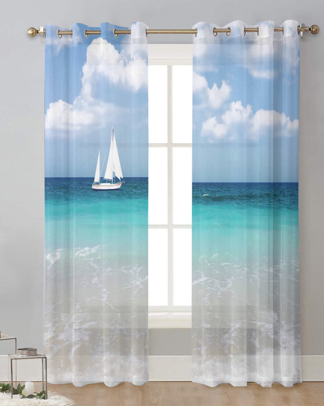 Blue Beach Sun Sea Sky Tulle Drapes for Living Room Bedroom Sheer ...
