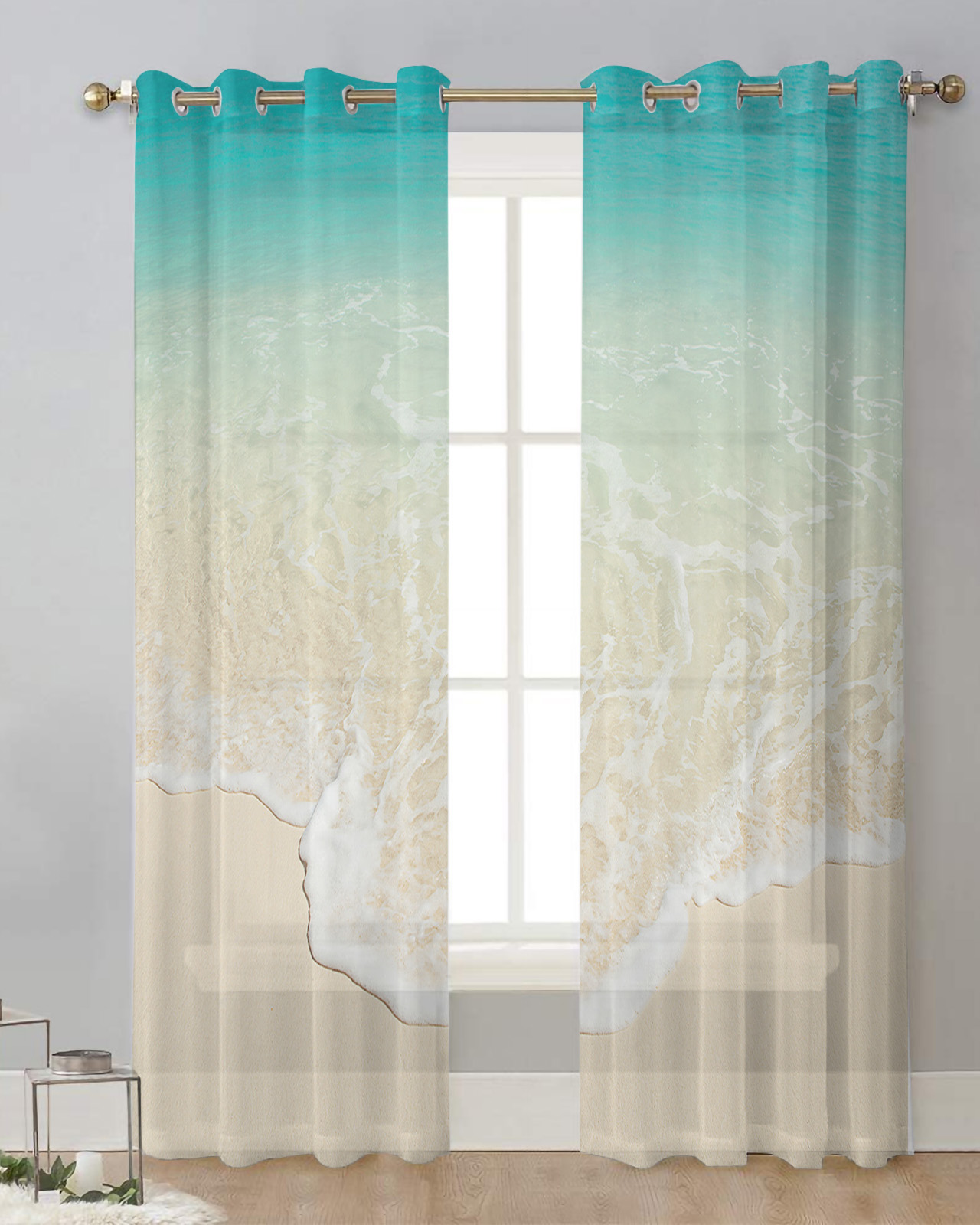 Blue Beach Sun Sea Sky Tulle Drapes for Living Room Bedroom Sheer ...