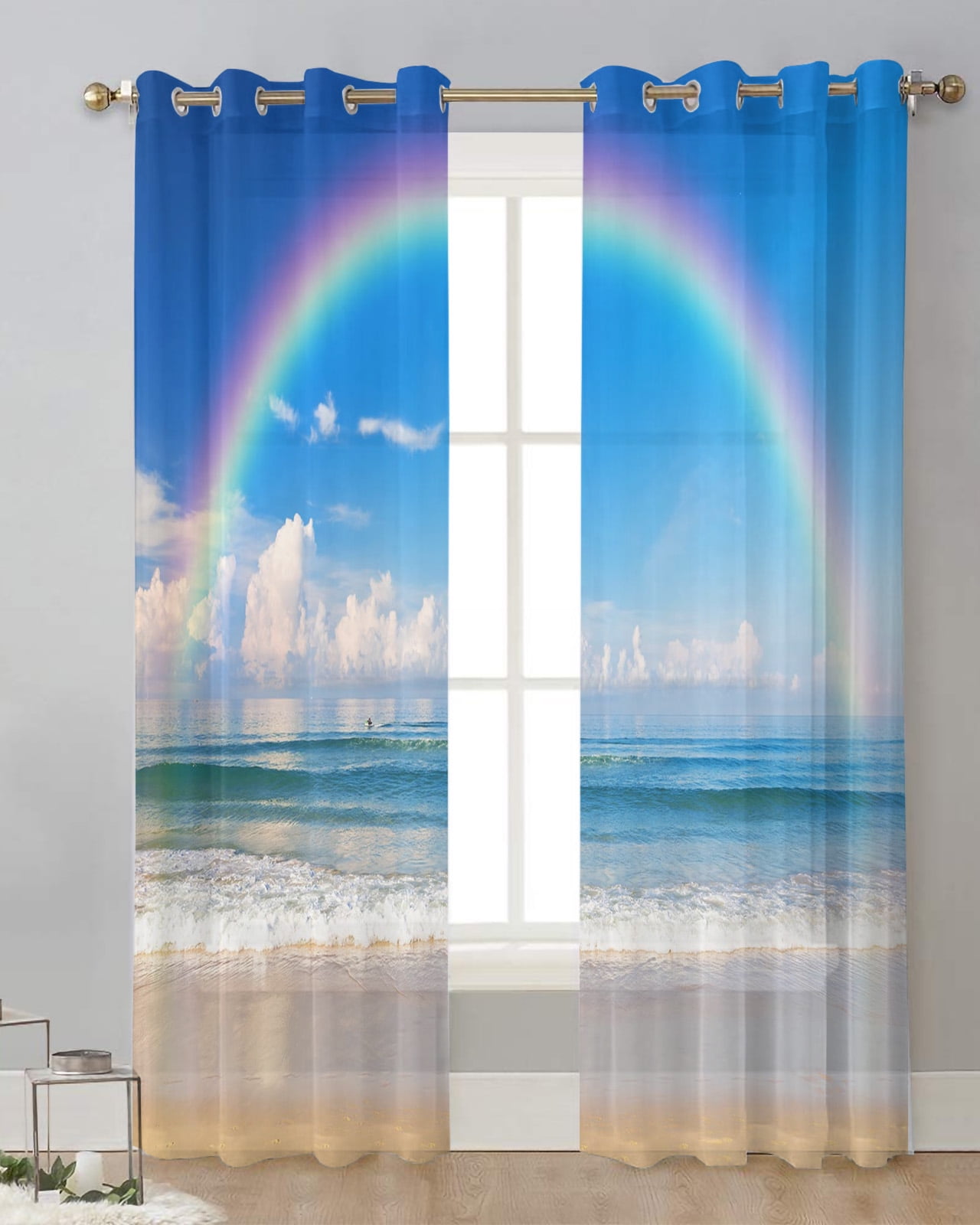 Blue Beach Sun Sea Sky Tulle Drapes for Living Room Bedroom Sheer ...
