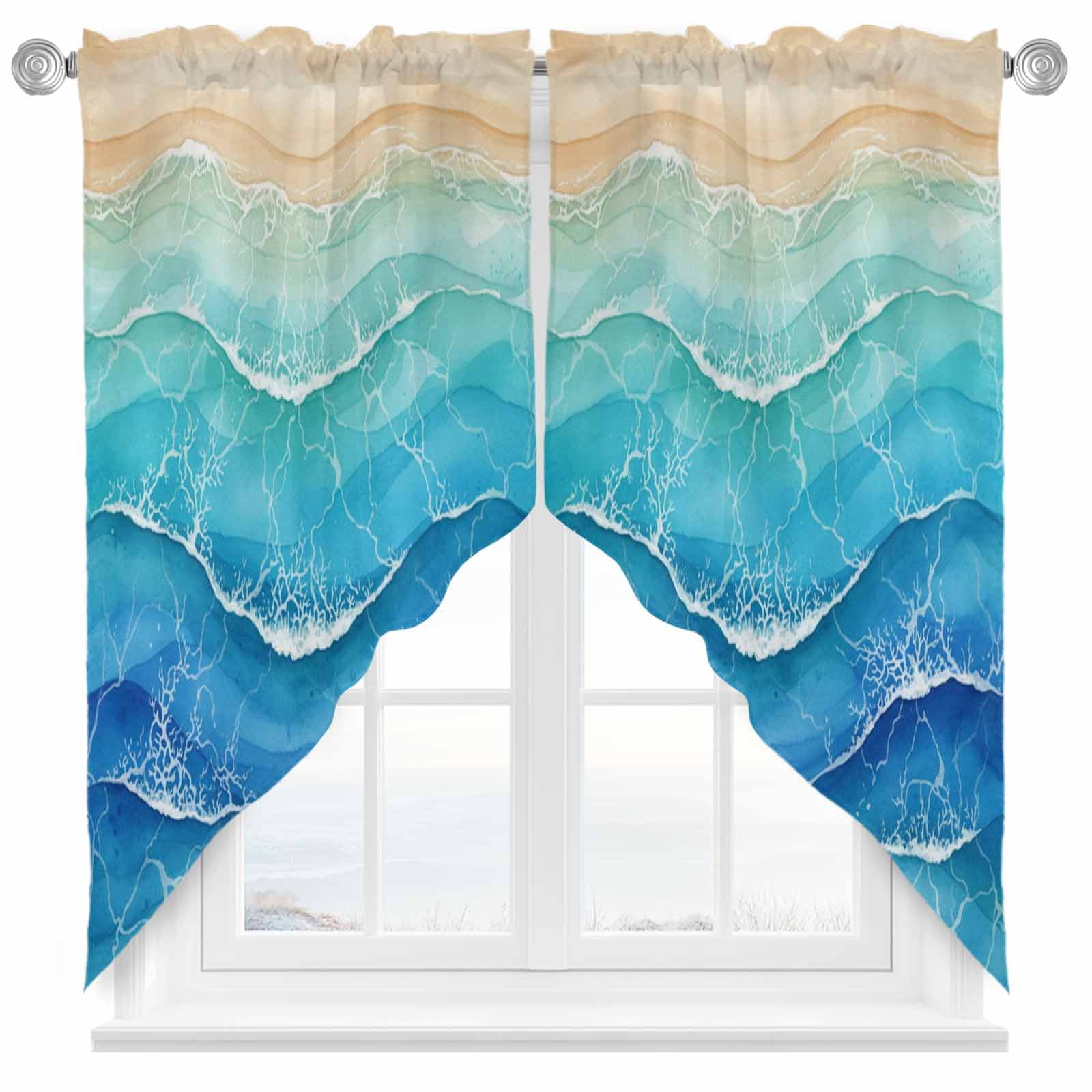 Blue Beach Swag Kitchen Curtain Valances, Modern Abstract Art ...