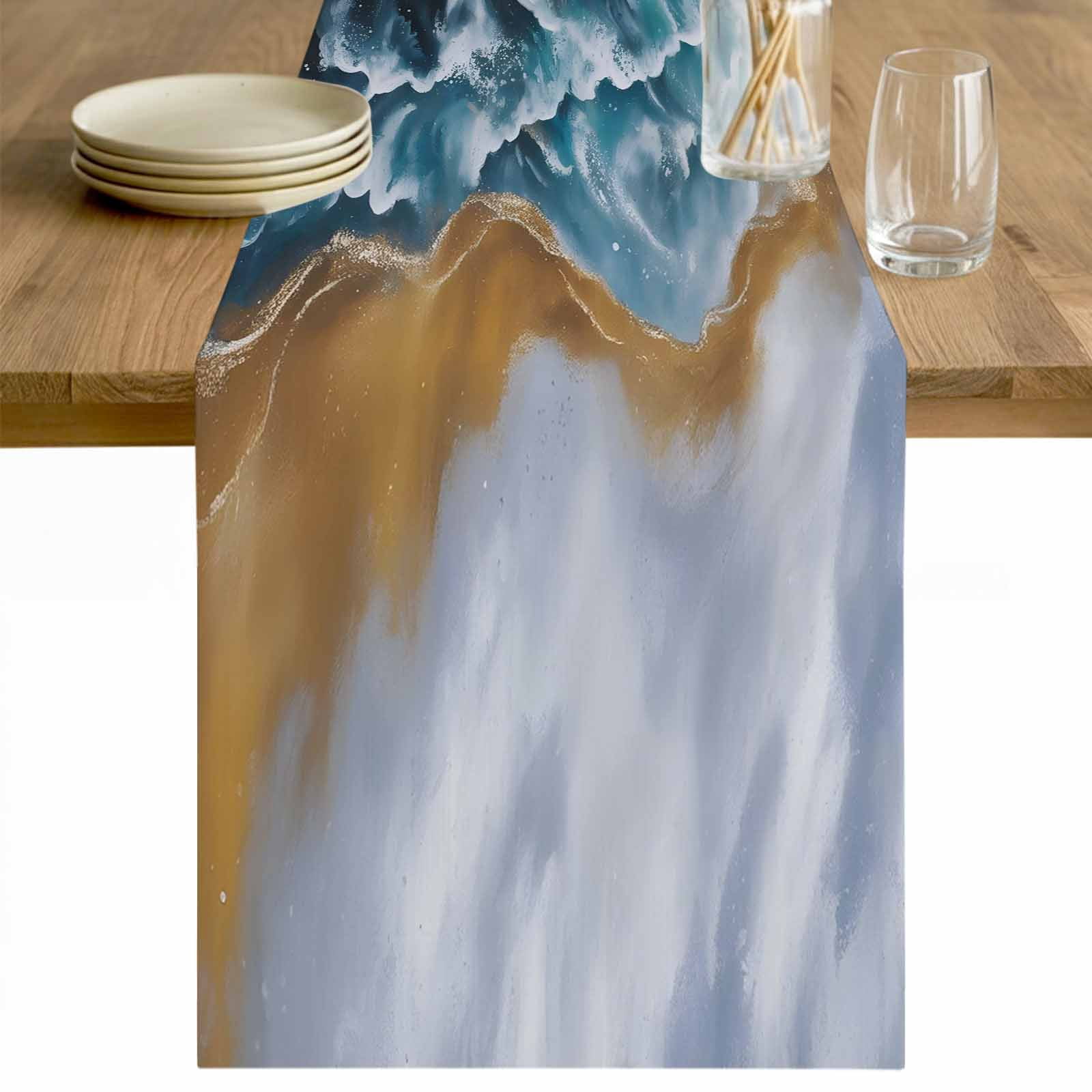 Blue Beach Table Runner - 70 Inch Long Summer Ocean Coastal Waves ...