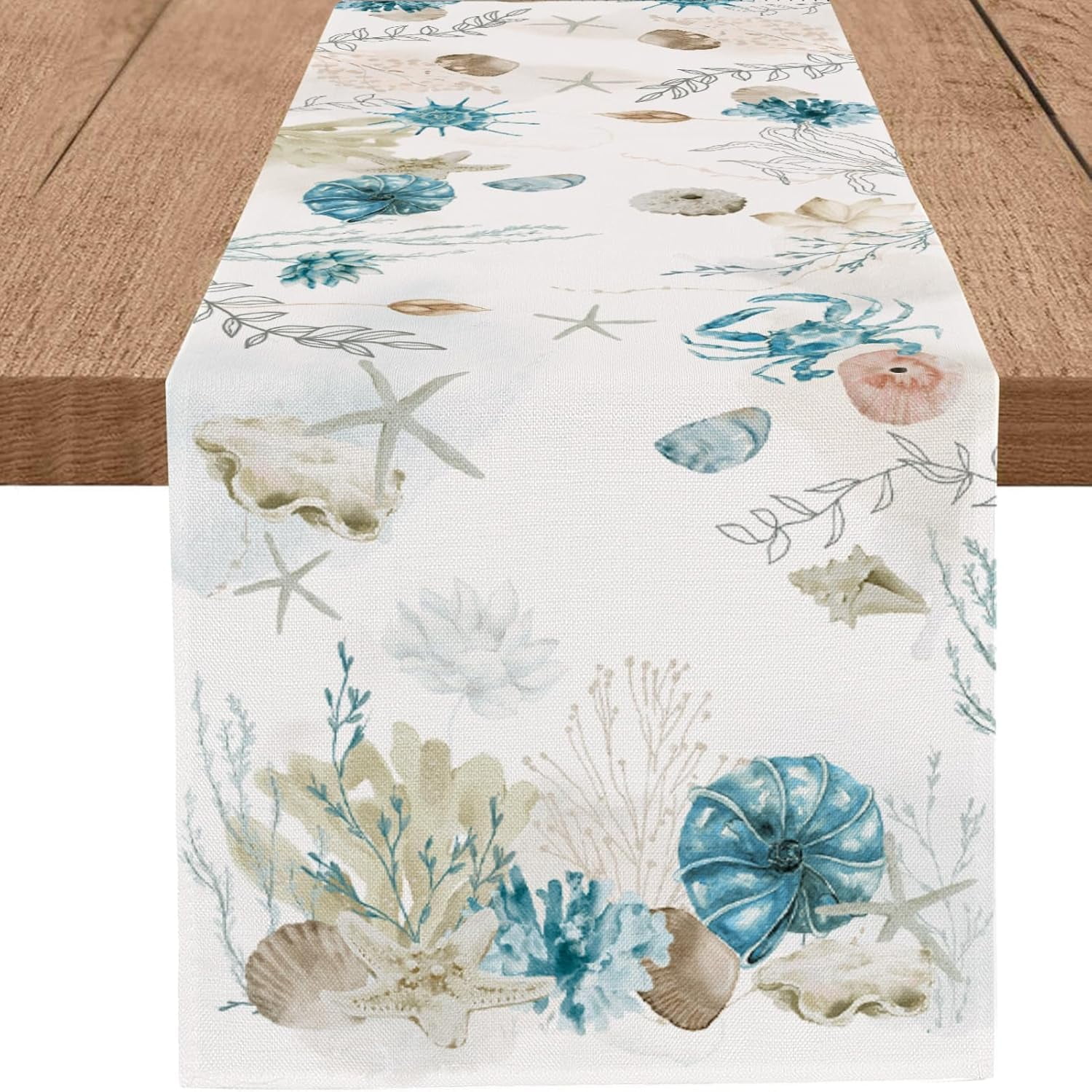 Blue Beach Table Runner Tropical Ocean Coastal Table Runners Seashell ...