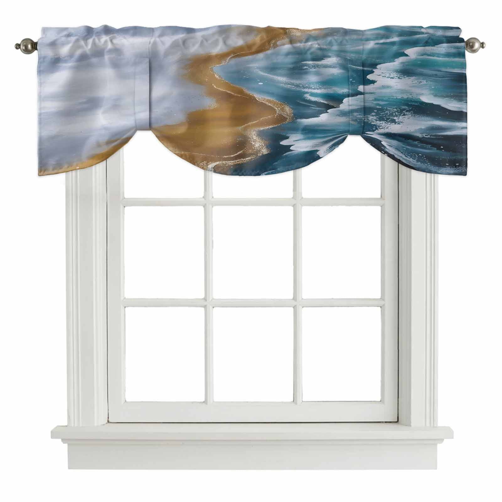 Blue Beach Tie Up Valance Curtains for Windows, Kitchen Curtains Window ...
