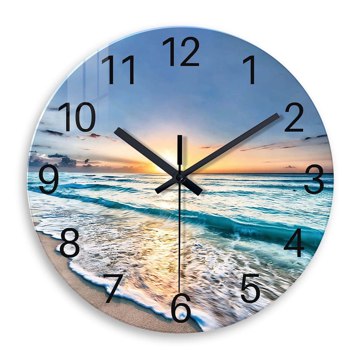 Blue Beach Wall Clock for Kitchen 14 Inch Round Coastal Clocks for ...