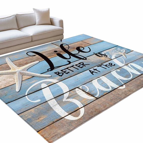 Blue Beach Washable Rug 6x9 Area Rug for Living Room Bedroom Non Slip ...