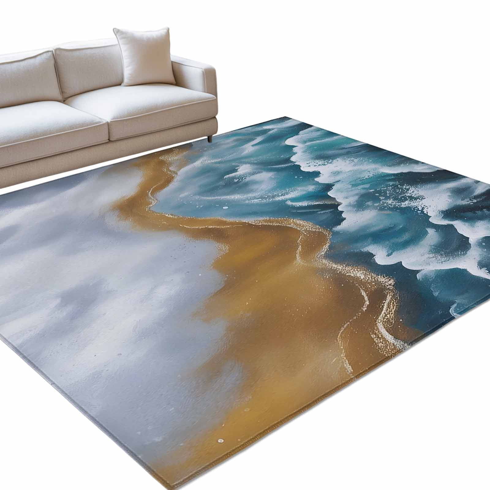 Blue Beach Washable Rug 6x9 Area Rug for Living Room Bedroom Non Slip ...