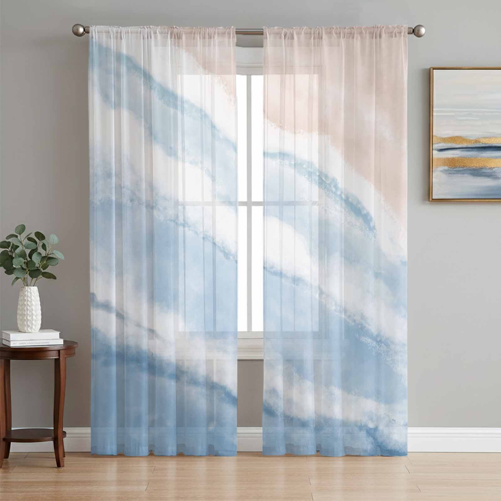 Blue Beach Waves Sheer Curtains for Living Room Bedroom, Nautical ...