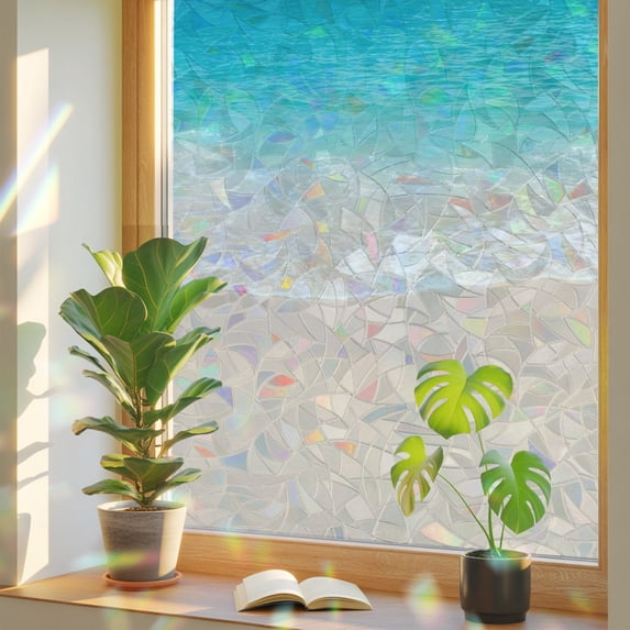Blue Beach Window Privacy Film, Coastal Ocean Wave Nautical Summer ...