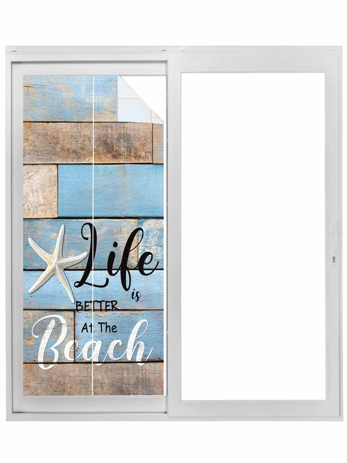 Blue Beach Window Privacy Film Stained Glass Window Film Decorative ...