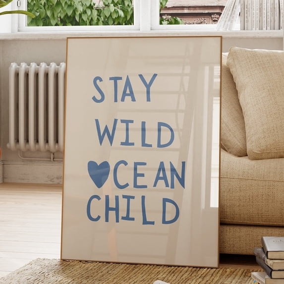 Blue Beachy Art Print Trendy Coastal Art Minimalist Heart Print Beach ...