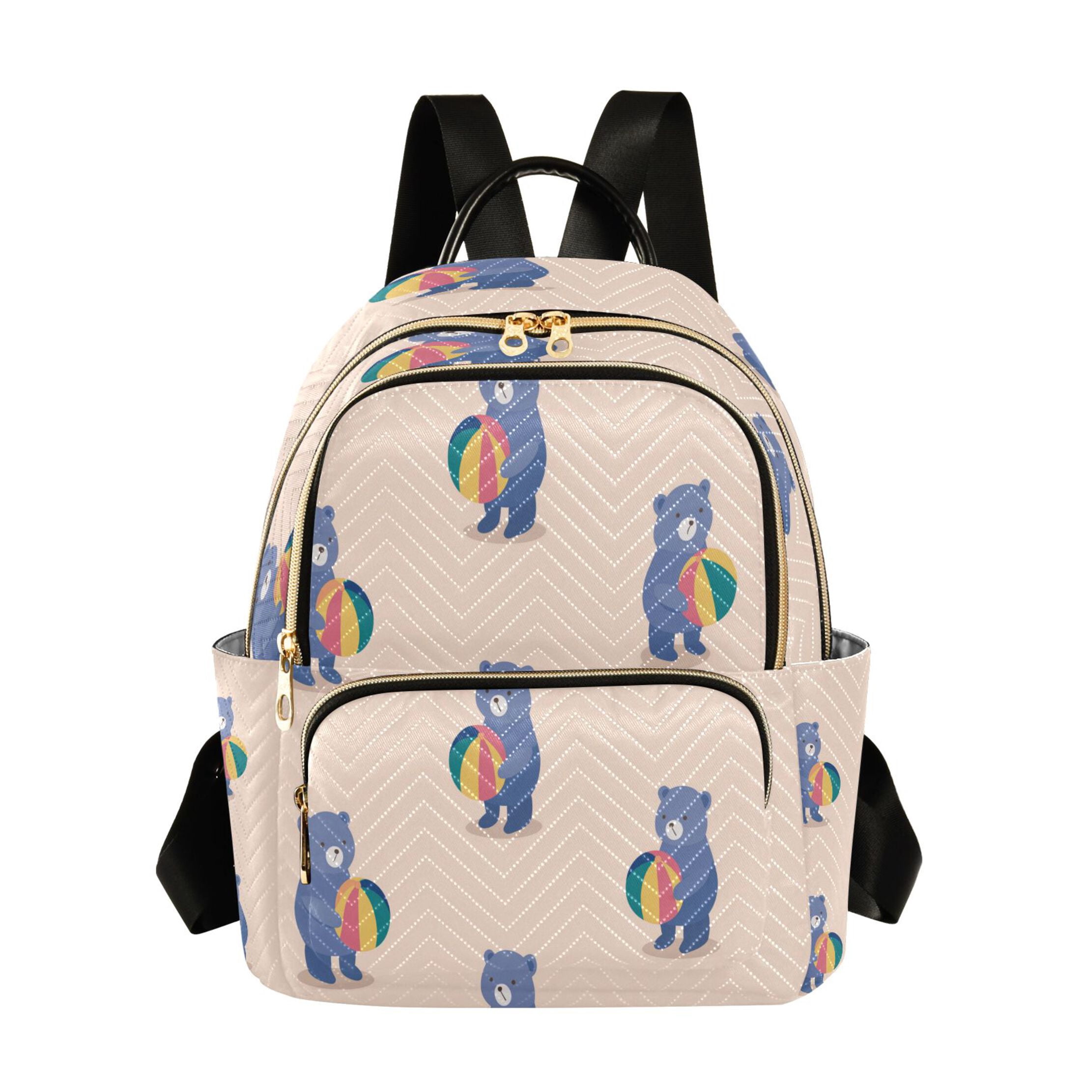 Blue Bear Play Beach Balls Cartoon Quilted Backpack Fashion Daypack ...