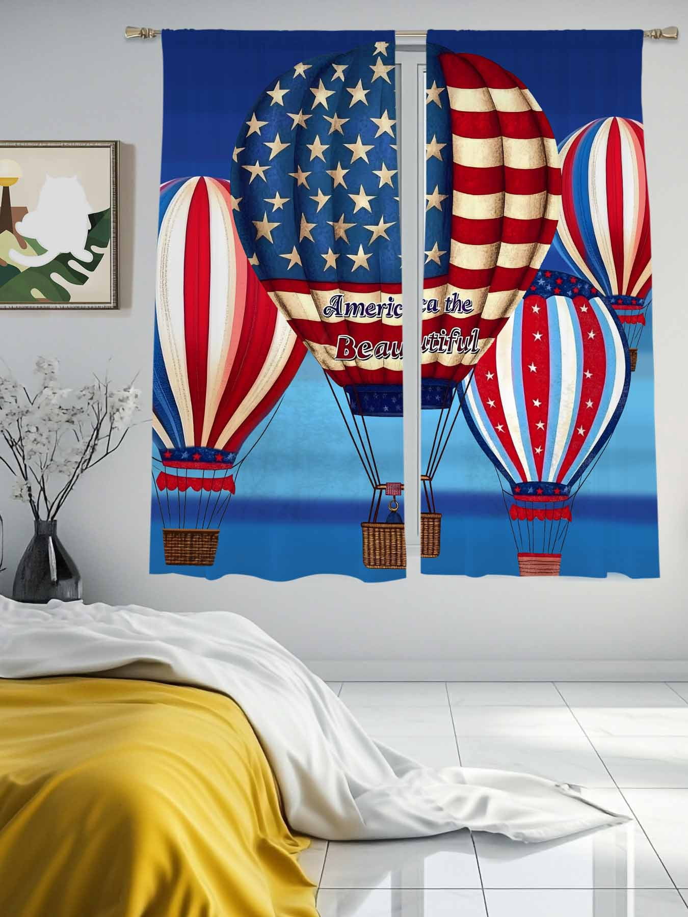 Blue Beautiful America Words Chiffon Sheer Curtains 63 Inches Long USA ...