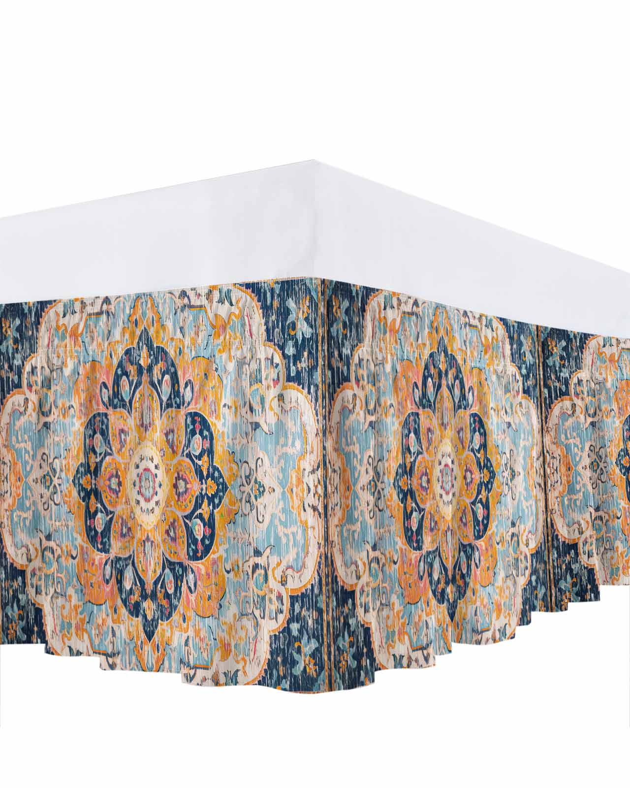 Blue Bed Skirt King Size, Ethnic Middle Century Geometric Abstract ...