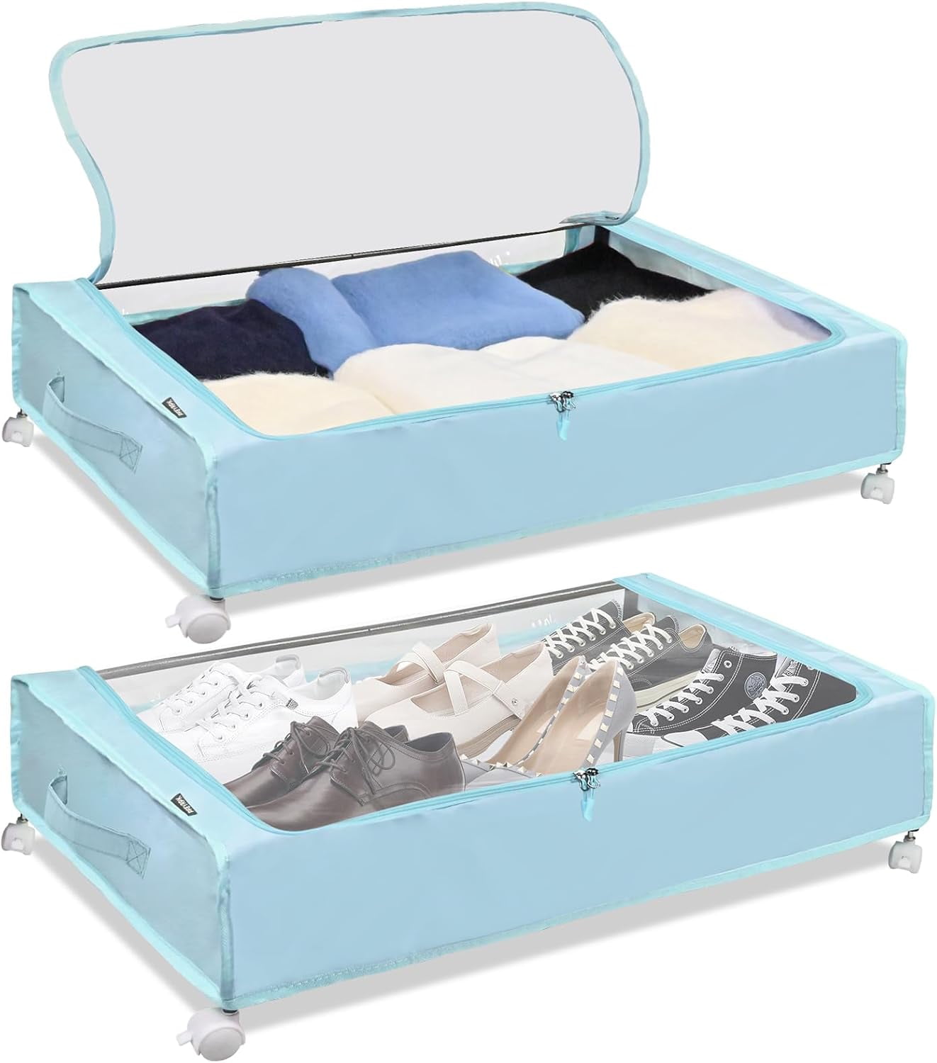 Blue Under Bed Storage Containers with Wheels (2-Pack) - 5 Cubic Feet ...