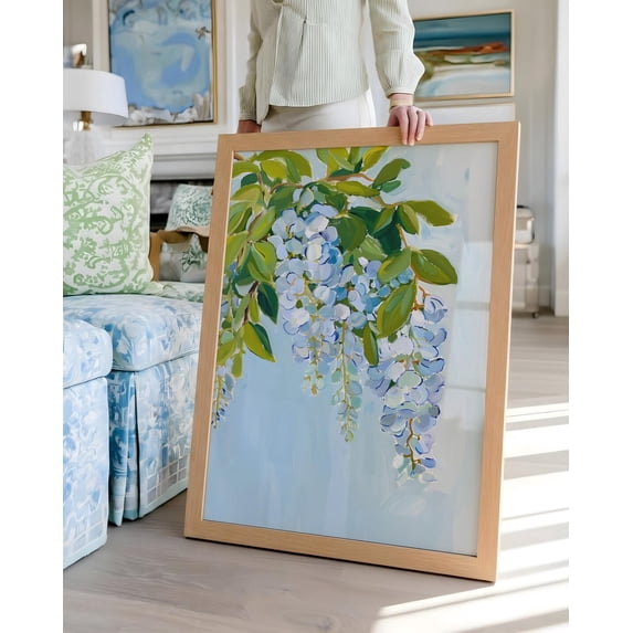Blue Bedroom Botanical Wall Art Print, Minimalist Floral Painting, Soft ...
