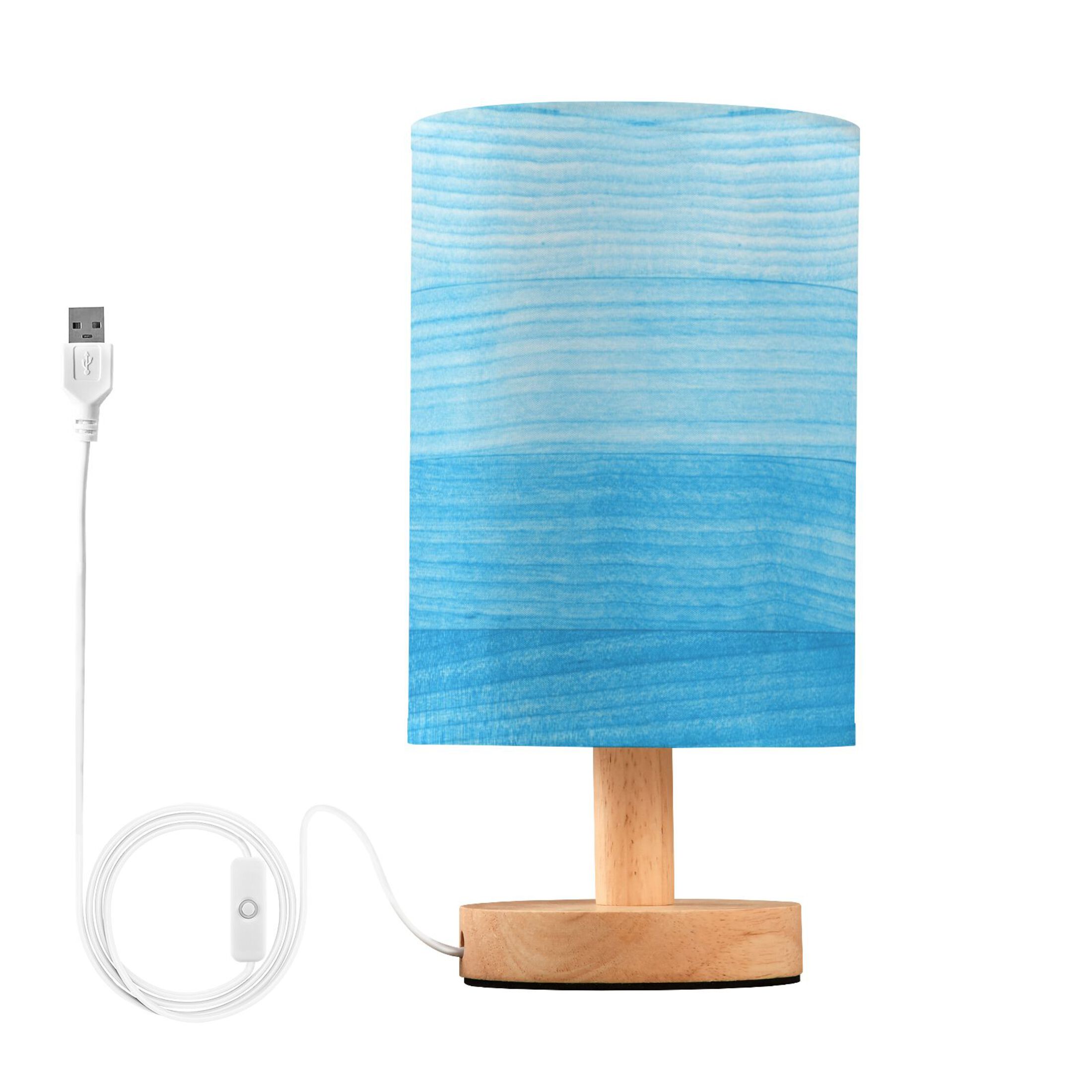 Blue Bedside Table Lamp LED Warm Lights with USB Charging Port Retro ...