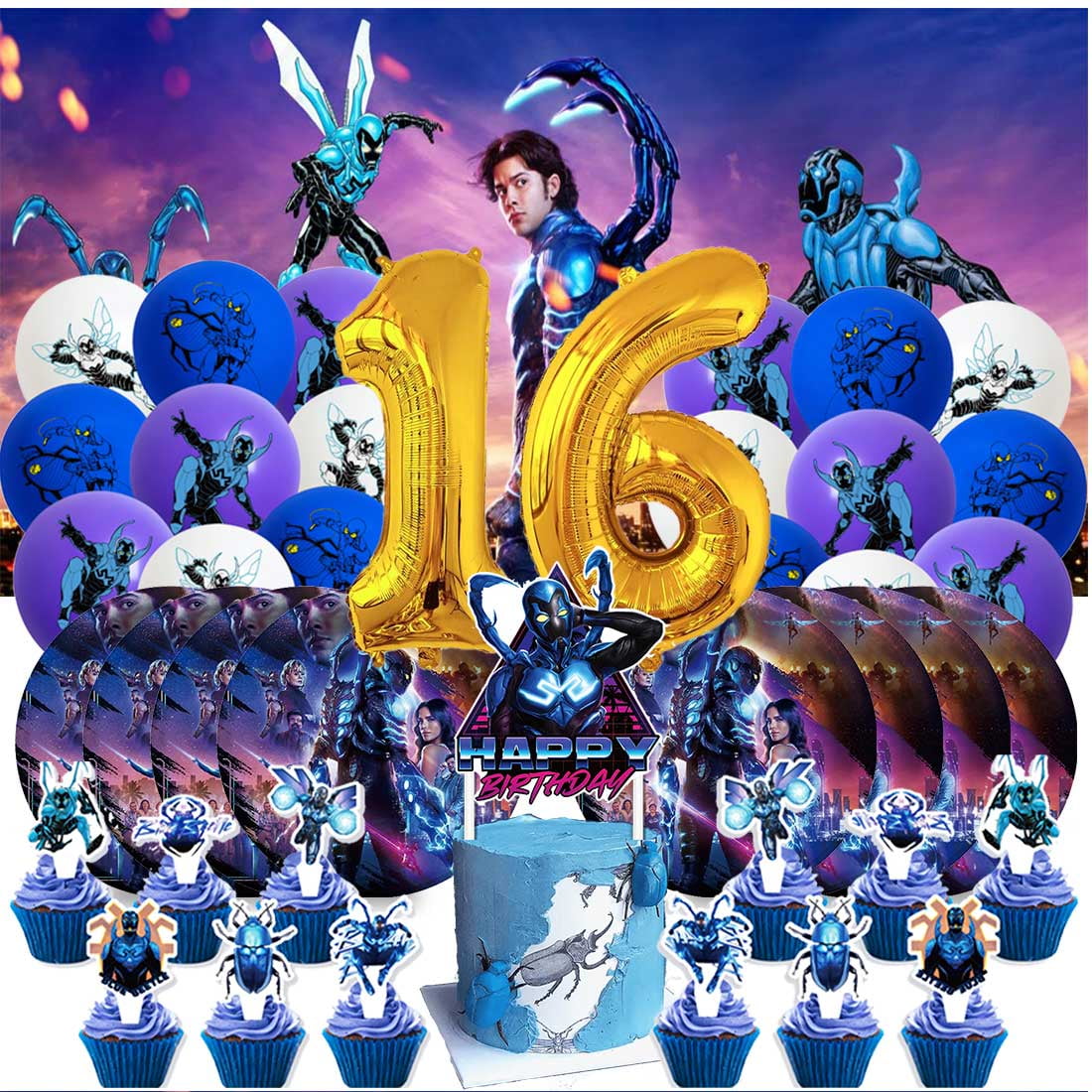Blue Beetle Balloons Party Supplies 16th Decor Tableware Birthday Cake ...
