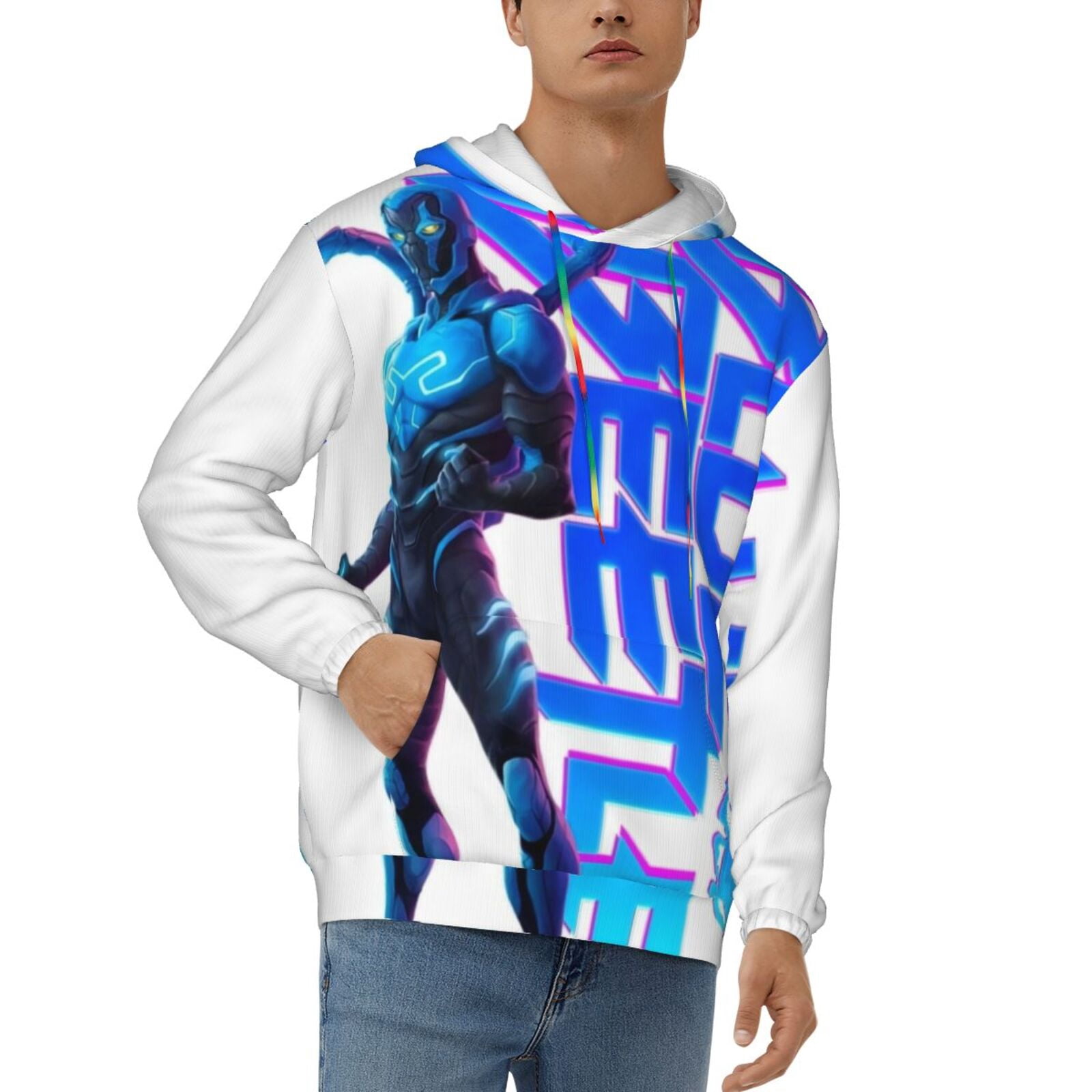Blue Beetle Hoodie for Men, Novelty Graphic Print Drawstring Long ...