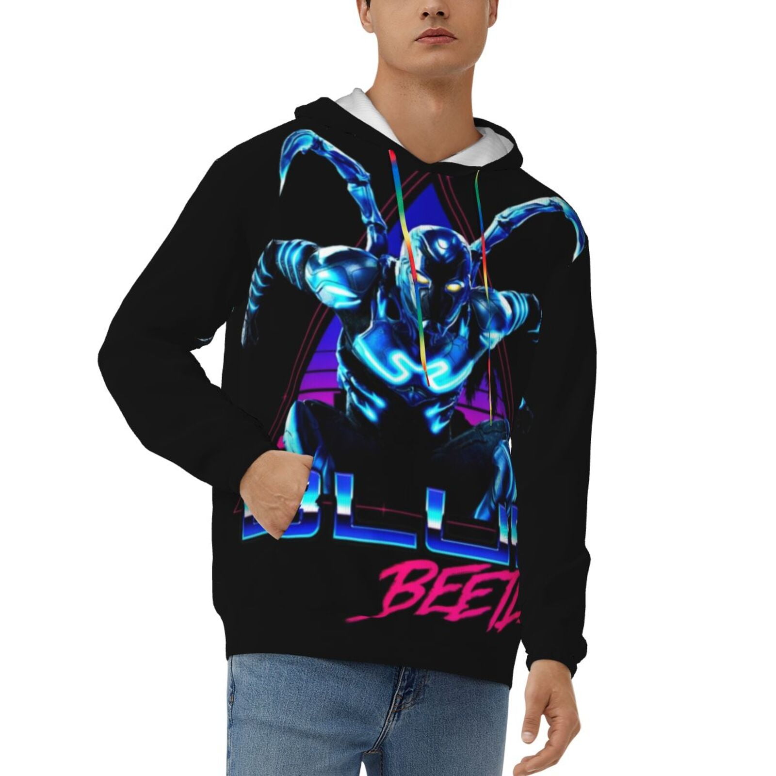 Blue Beetle Hoodie for Men, Novelty Graphic Print Drawstring Long ...