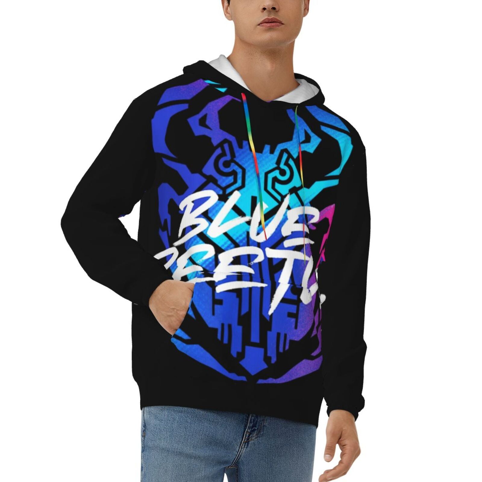 Blue Beetle Hoodie for Men, Novelty Graphic Print Drawstring Long ...