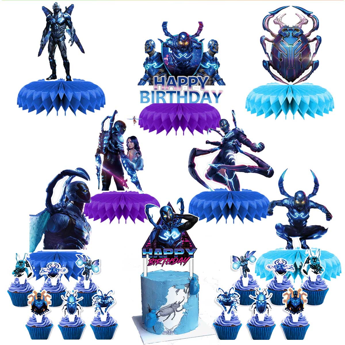 Blue Beetle Party Decor Supplies Honeycomb Centerpieces Table Toppers ...