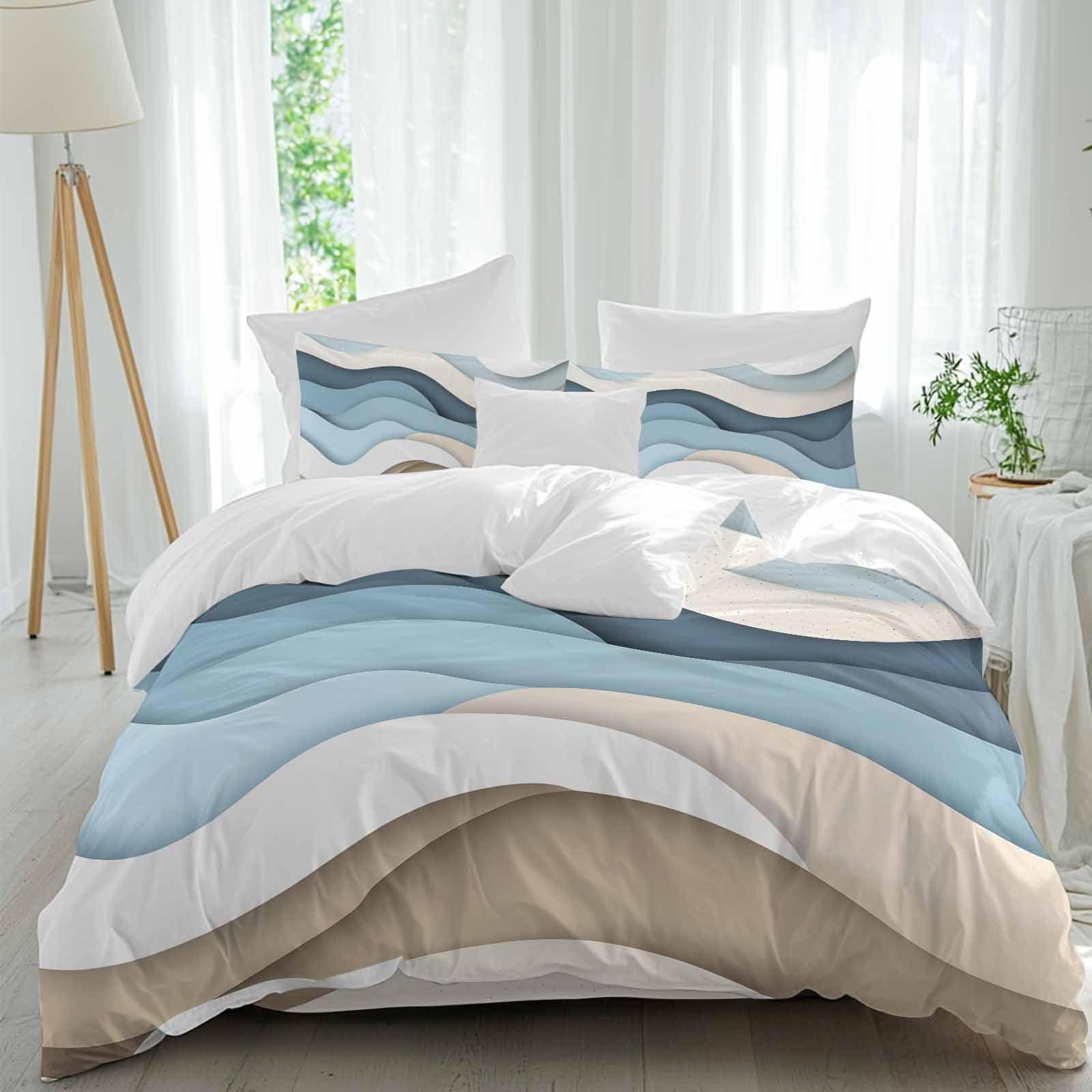 Blue Beige 4 Piece Duvet Cover Set California King Size Gradient Water ...