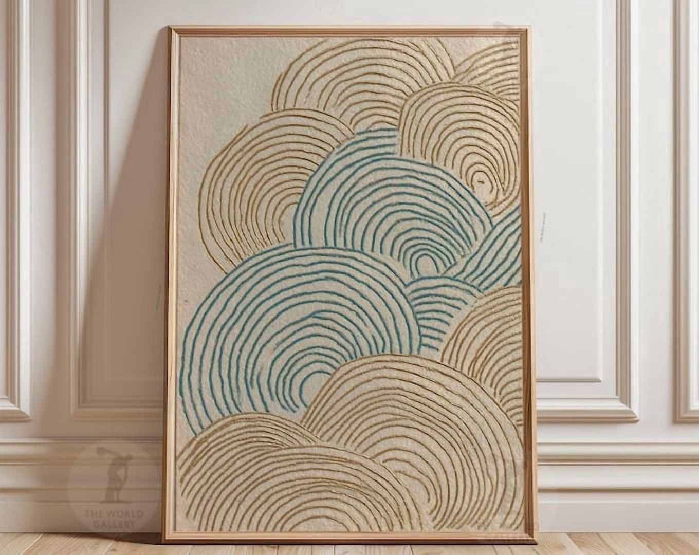 Blue Beige Abstract Japanese Wave Pattern Wall Art , Poster Print Only ...
