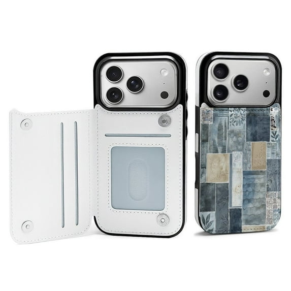 Blue Beige Abstract Patchwork Art Leather Wallet Case for iPhone13 pro ...