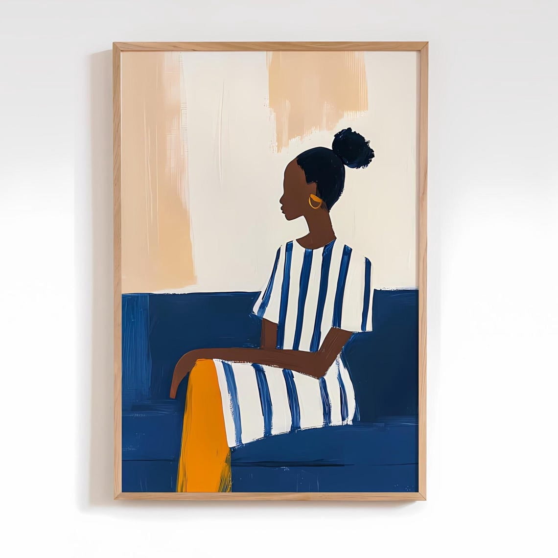 Blue Beige African Woman On Sofa Modern Acrylic People Colorful Decor ...