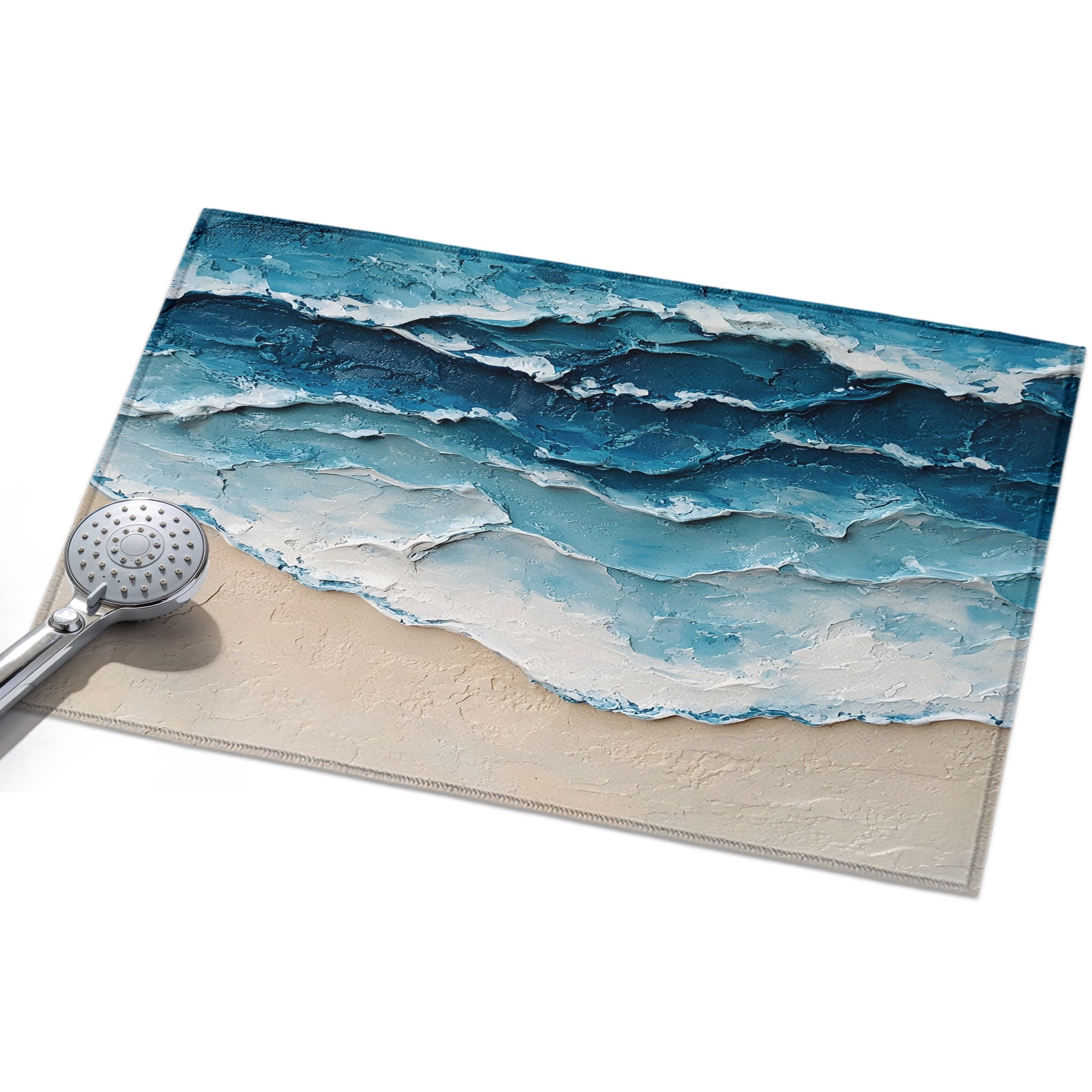 Blue Beige Area Rugs 2x3ft Gradient Ocean Wave Oil Painting Style ...