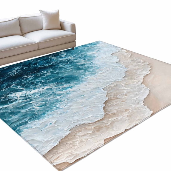 Blue Beige Area Rugs 3x5ft Gradient Ocean Wave Beach Abstract Modern ...