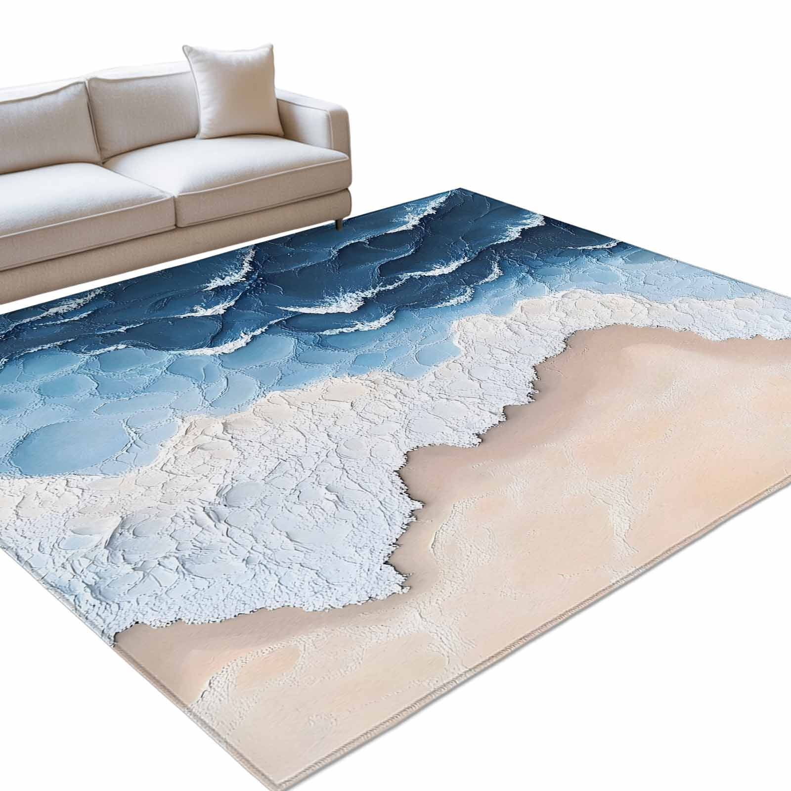 Blue Beige Area Rugs 4x6ft Ombre Ocean Abstract Sea Wave Beach Sand ...