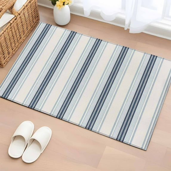 Blue Beige Bathroom Mats 2x3 FT, Non Slip Small Kitchen Mat, Modern ...