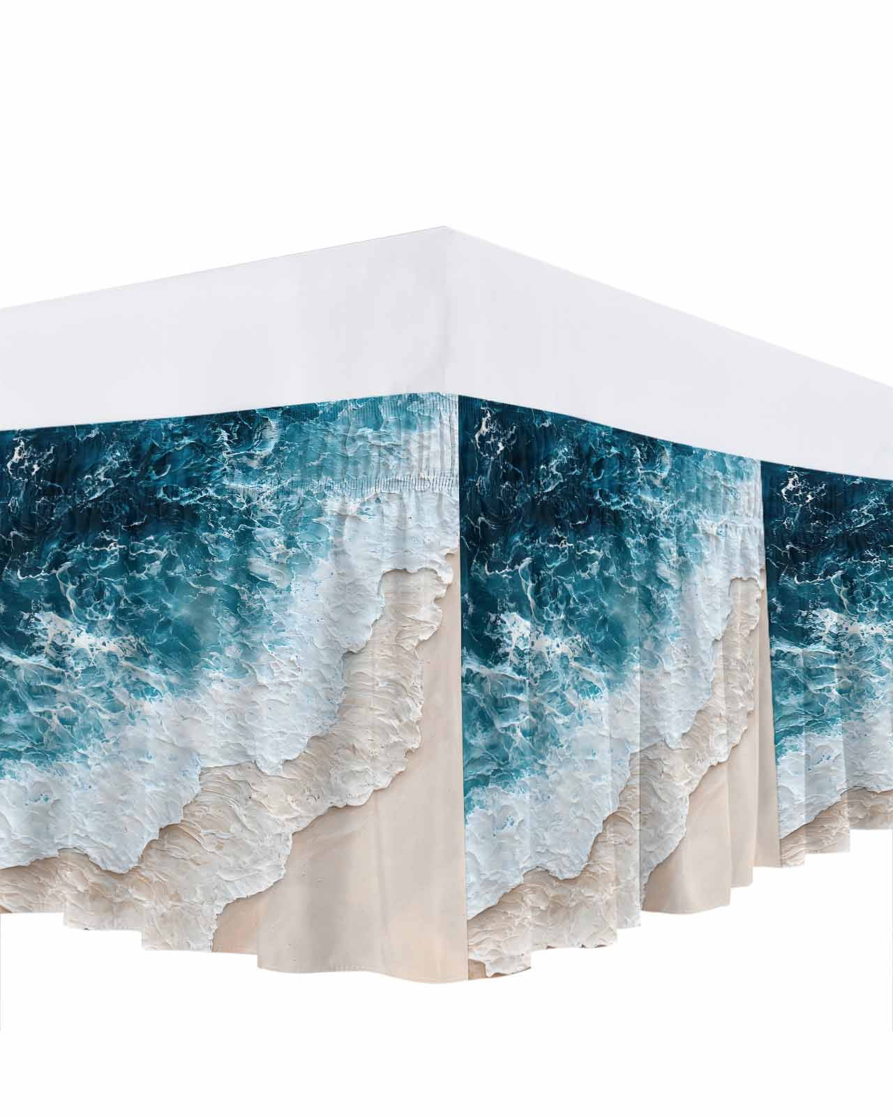 Blue Beige Bed Skirt California King Size 18" Drop Gradient Ocean Wave ...