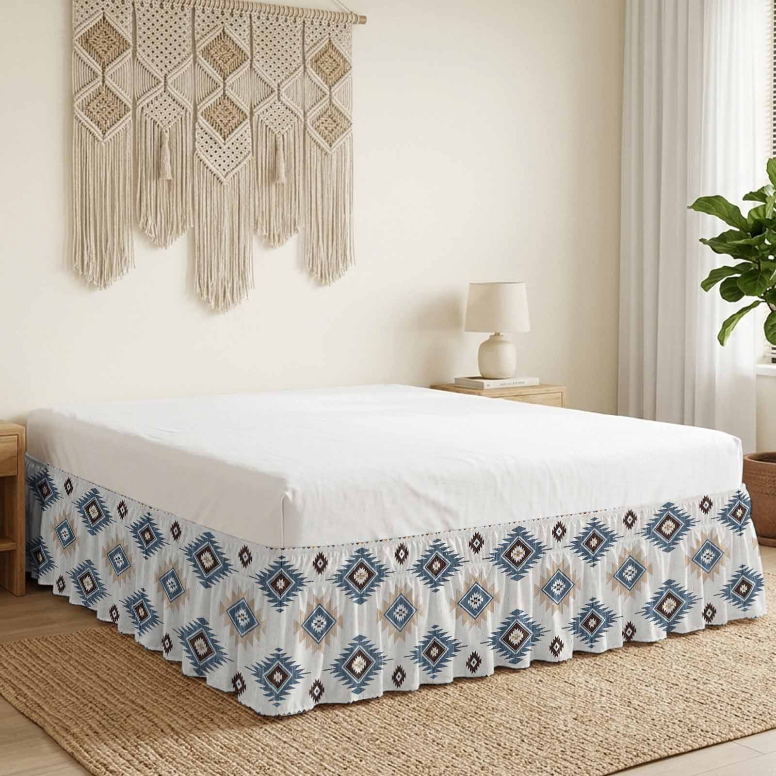 Blue Beige Bed Skirt California King Size 18 Inch Drop, Aztec Ethnic ...